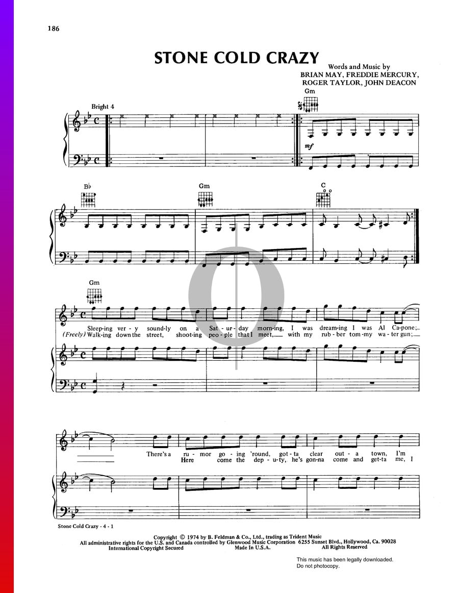 Stone Cold Crazy (Queen) Piano Sheet Music - OKTAV