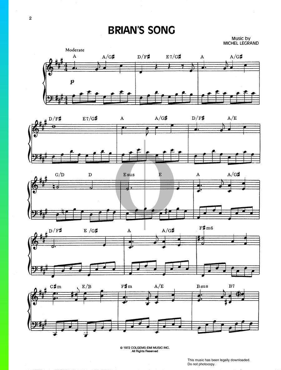 Partition Brian's Song » extrait de - Michel Legrand - OKTAV