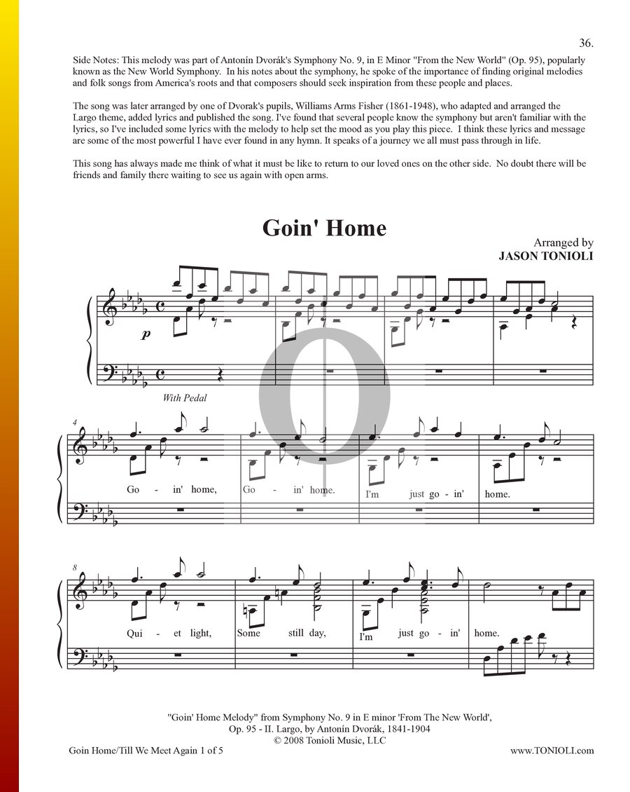 Goin' Home (Antonín Dvořák) Piano Sheet Music - OKTAV
