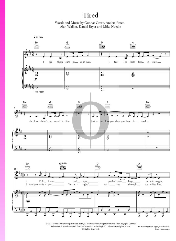 Tired (Alan Walker, Gavin James) Piano Sheet Music - OKTAV