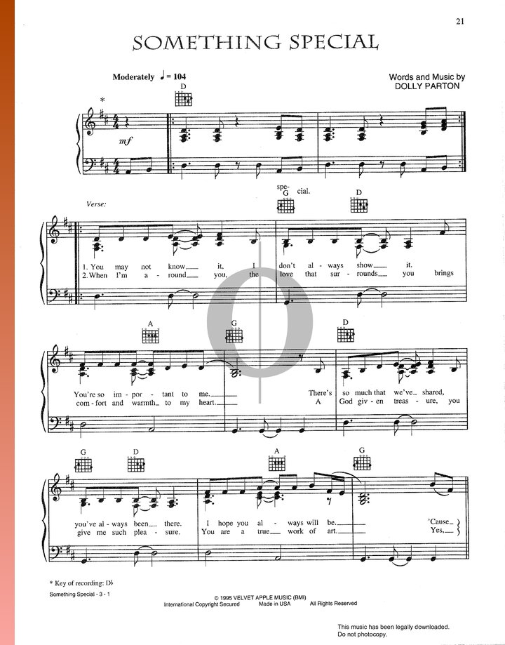 Something Special (Dolly Parton) Piano Sheet Music - OKTAV