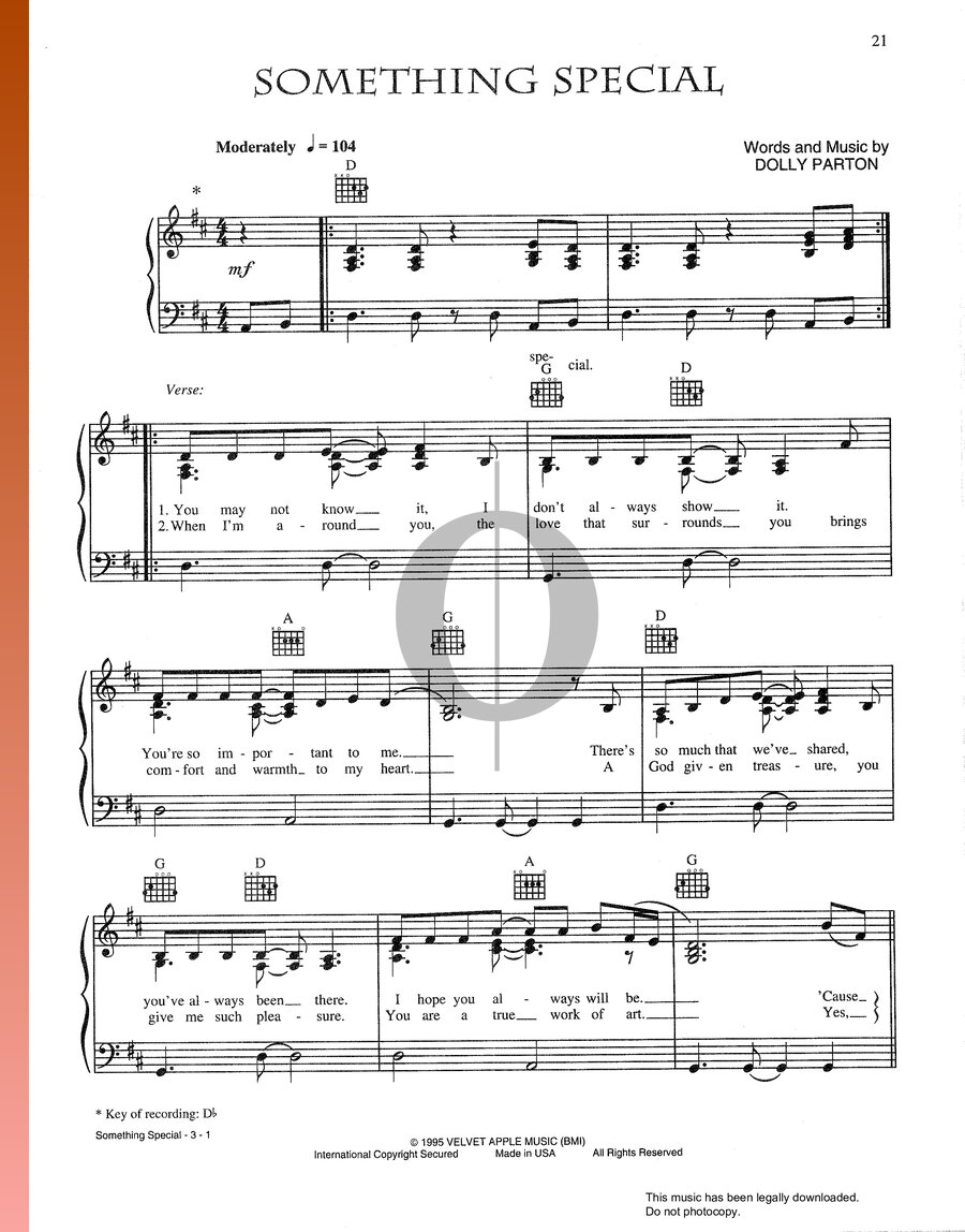 Something Special (Dolly Parton) Piano Sheet Music - OKTAV
