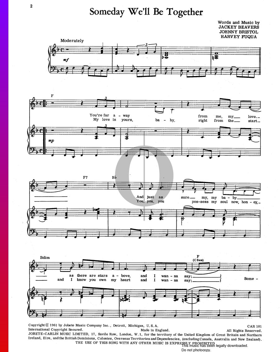 Someday We'll Be Together (The Supremes) Piano Sheet Music - OKTAV