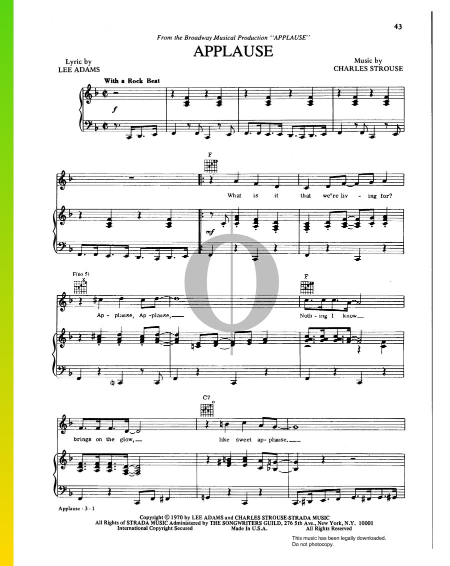 Applause (Charles Strouse) Piano Sheet Music - OKTAV