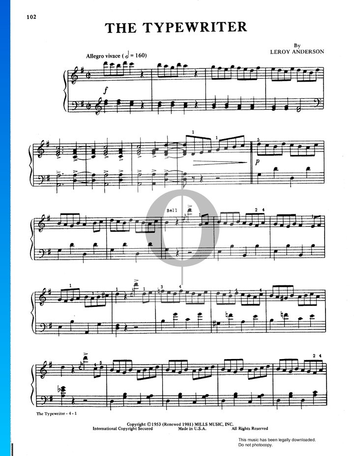 The Typewriter (Leroy Anderson) Piano Sheet Music - OKTAV