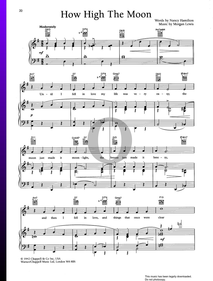 How High The Moon (Morgan Lewis) Piano Sheet Music - OKTAV