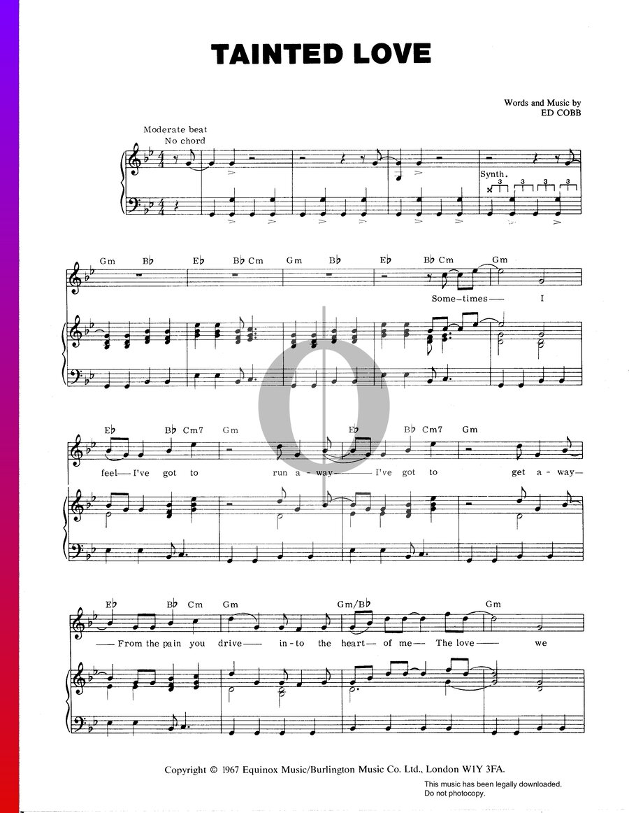 Tainted Love (Soft Cell) Piano Sheet Music - OKTAV