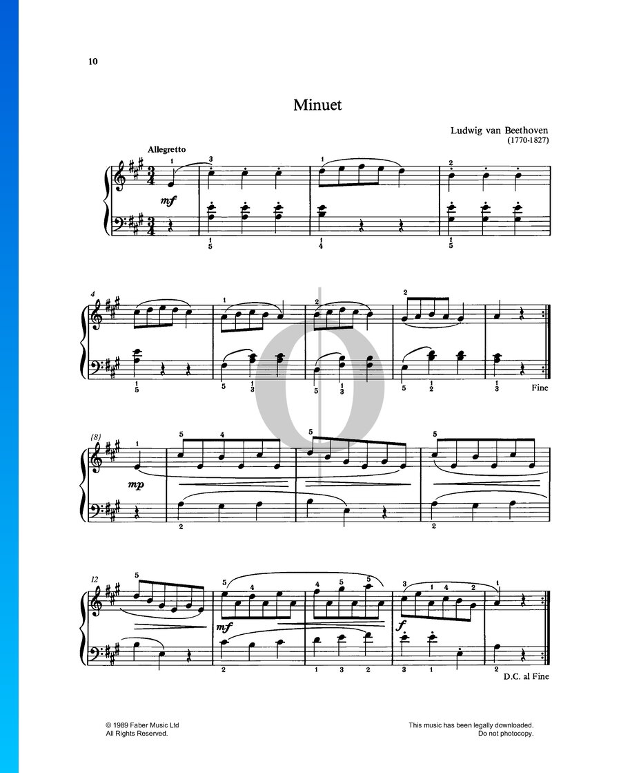 Minuet in A Major (Ludwig van Beethoven) Piano Sheet Music - OKTAV