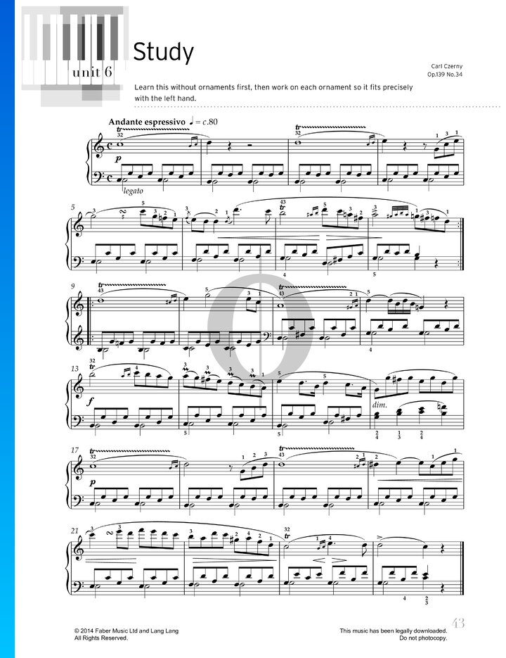 Etüde in C-Dur, Op. 139 Nr. 34 Klaviernoten (Carl Czerny) - OKTAV