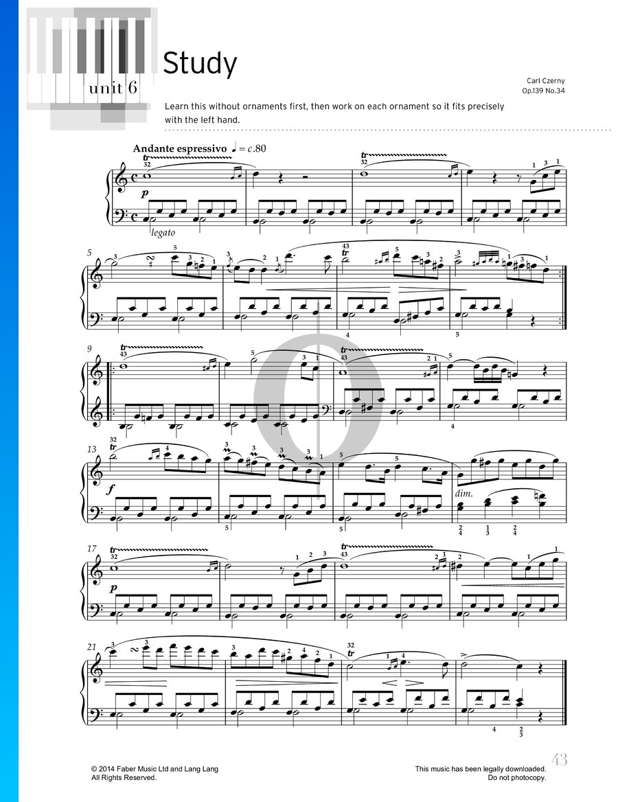 Study in C Major, Op. 139 No. 34 (Carl Czerny) Piano Sheet Music - OKTAV