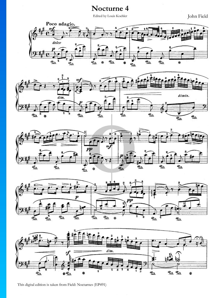 Nocturne in A Major, No. 4 H 36 (John Field) Piano Sheet Music - OKTAV