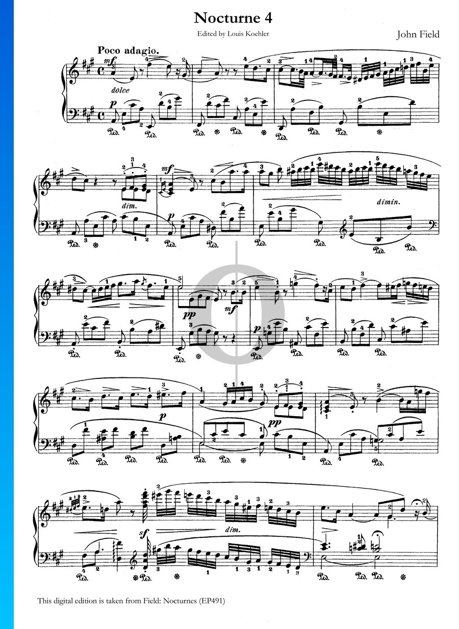 Nocturne in A Major, No. 4 H 36 (John Field) Piano Sheet Music - OKTAV