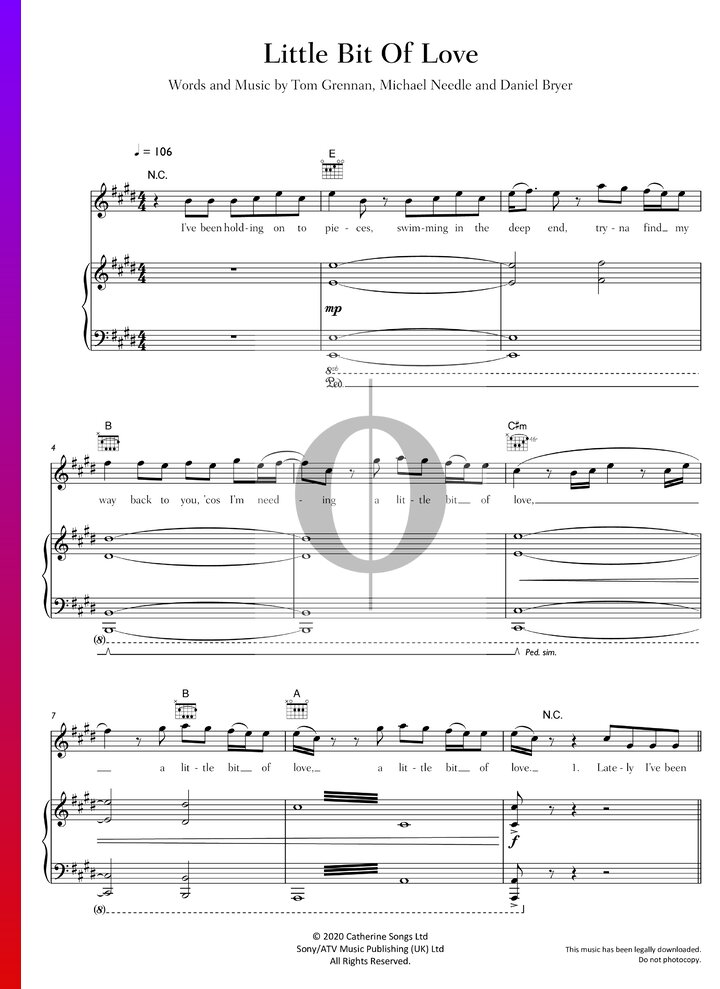Little Bit Of Love (Tom Grennan) Piano Sheet Music - OKTAV