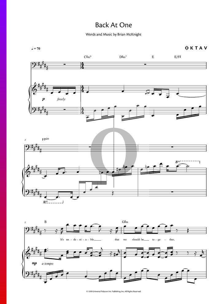 Back At One (Brian McKnight) Piano Sheet Music - OKTAV