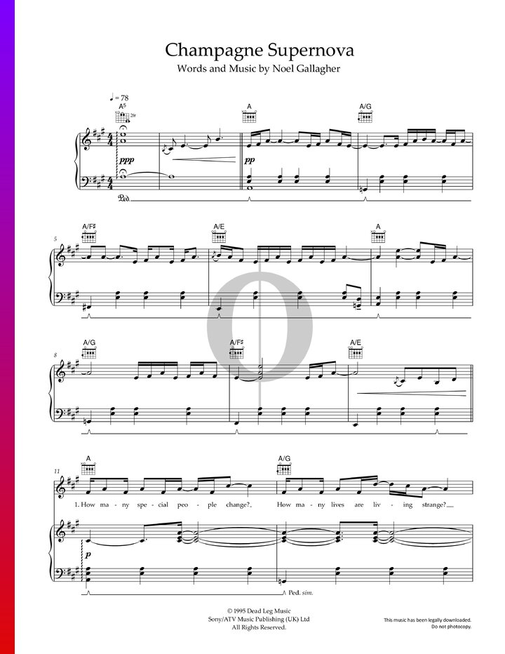 Champagne Supernova (Oasis) Piano Sheet Music - OKTAV