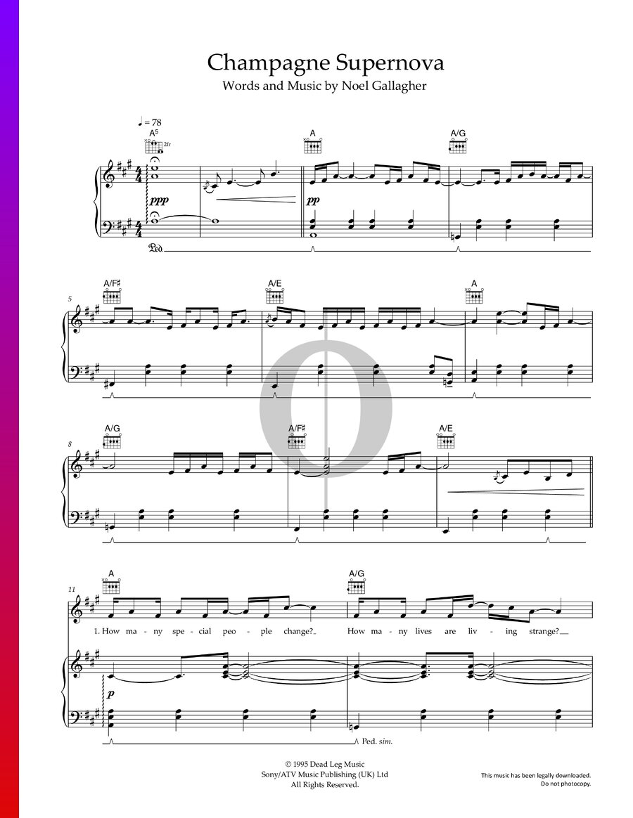 Champagne Supernova (Oasis) Piano Sheet Music - OKTAV