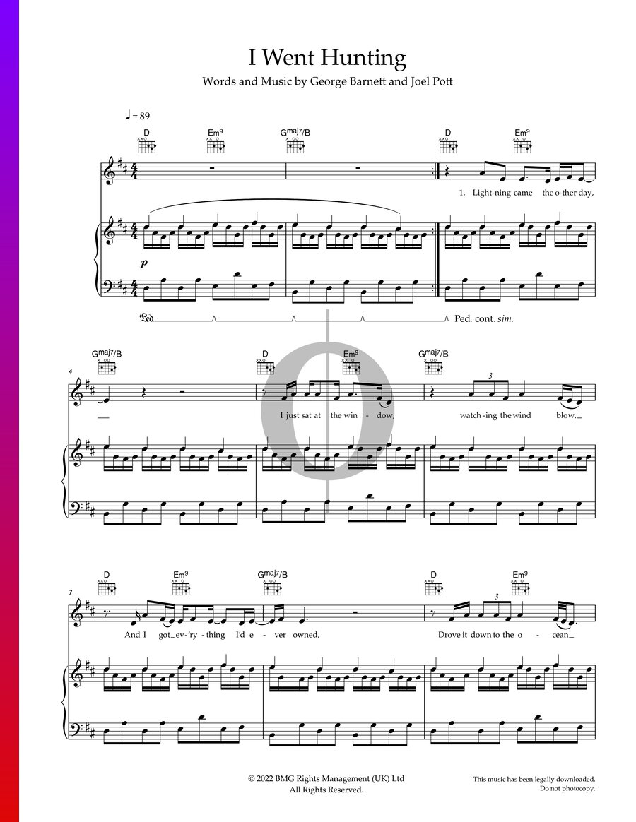 I Went Hunting (George Ezra) Piano Sheet Music - OKTAV