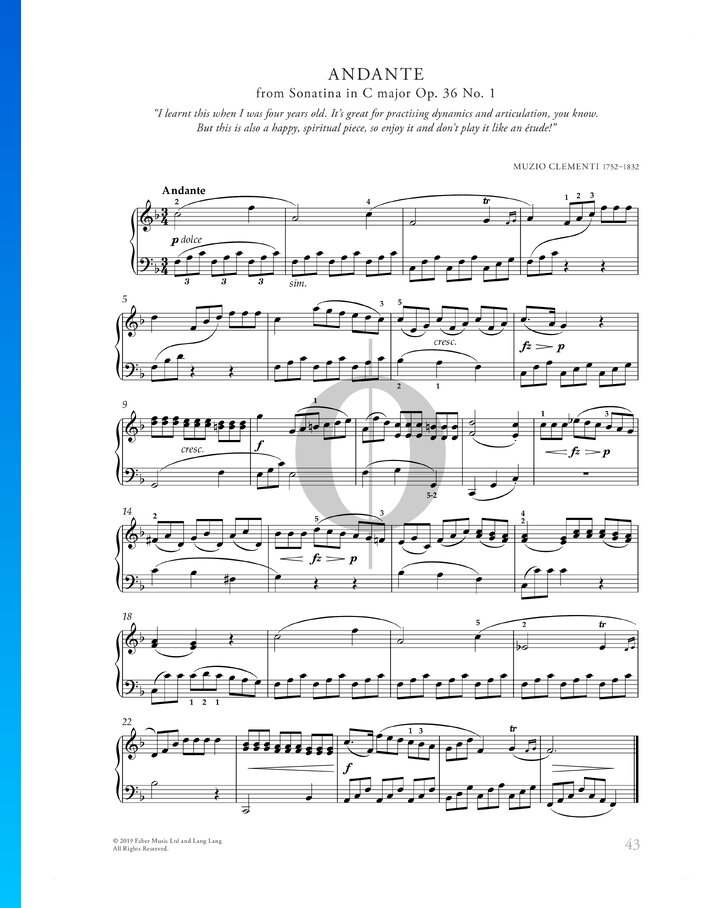 Sonatine in C Major, Op. 36 No. 1: 2 Andante (Muzio Clementi) Piano ...
