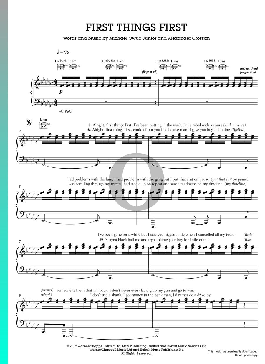 First Things First (Stormzy) Piano Sheet Music - OKTAV
