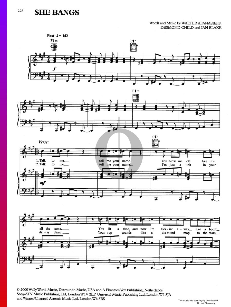 She Bangs (Ricky Martin) Piano Sheet Music - OKTAV
