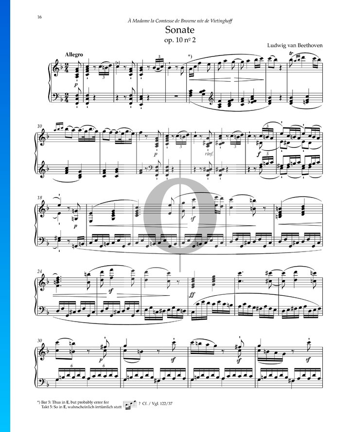 Sonata No. 6 in F Major, Op. 10 No. 2 (Ludwig van Beethoven) Piano Sheet Music - OKTAV