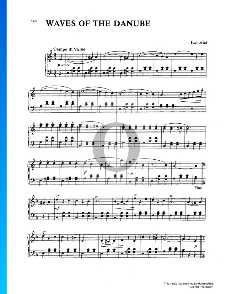 Les Flots du Danube » Iosif Ivanovici - Partitions de piano - OKTAV