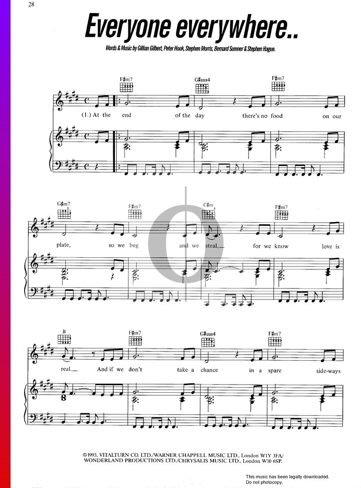 Everyone Everywhere (New Order) Piano Sheet Music - OKTAV