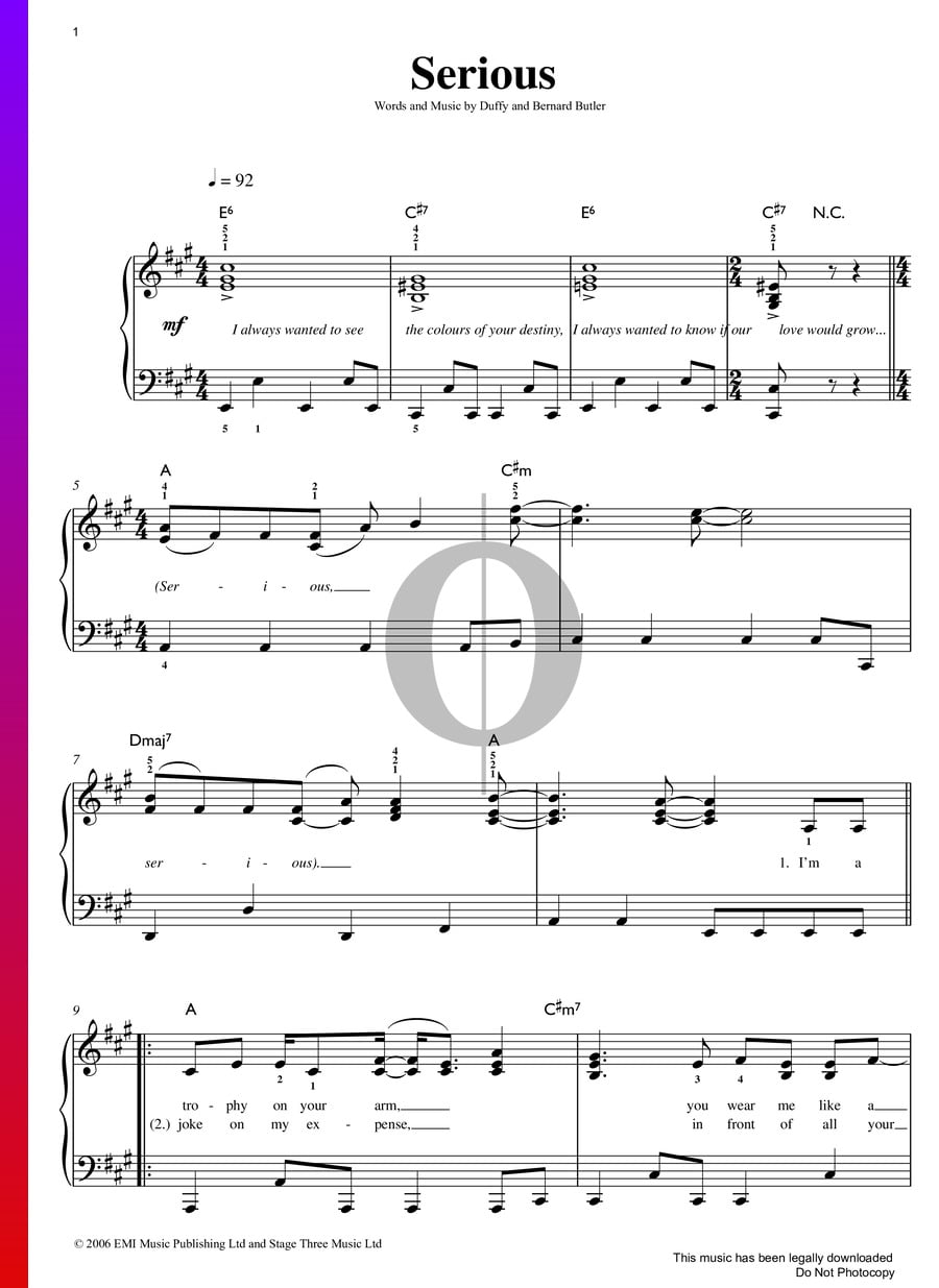 Serious (Duffy) Piano Sheet Music - OKTAV