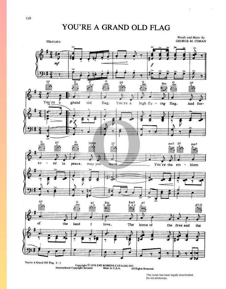 You're A Grand Old Flag (George M. Cohan) Piano Sheet Music - OKTAV