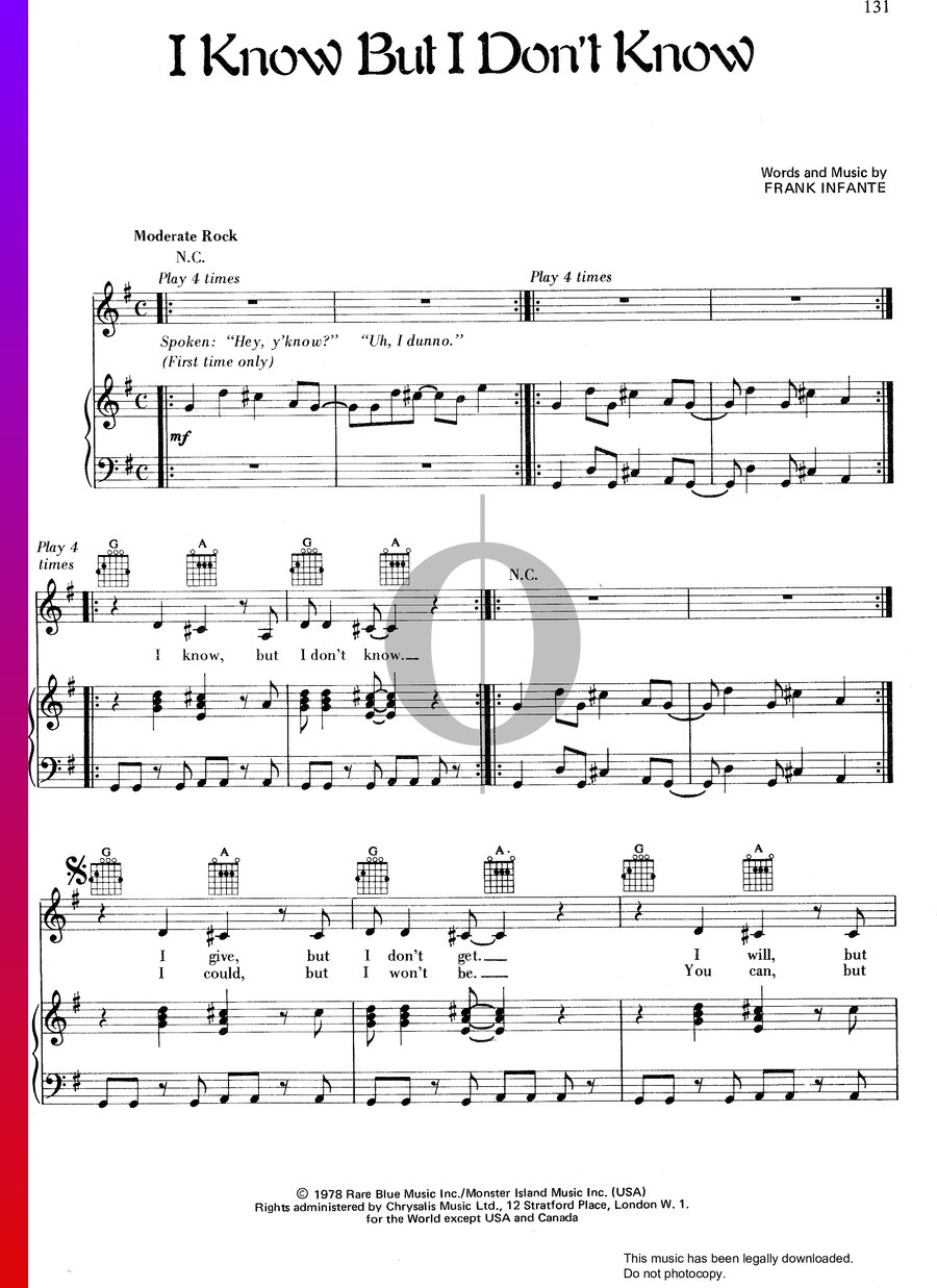 I Know But I Don't Know (Blondie) Piano Sheet Music - OKTAV