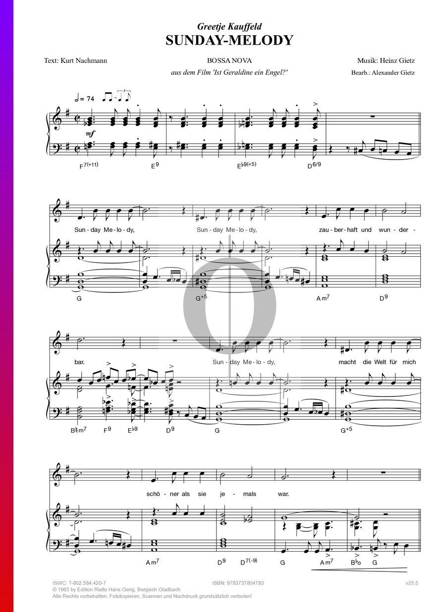 Sunday-Melody (Greetje Kauffeld) Piano Sheet Music - OKTAV