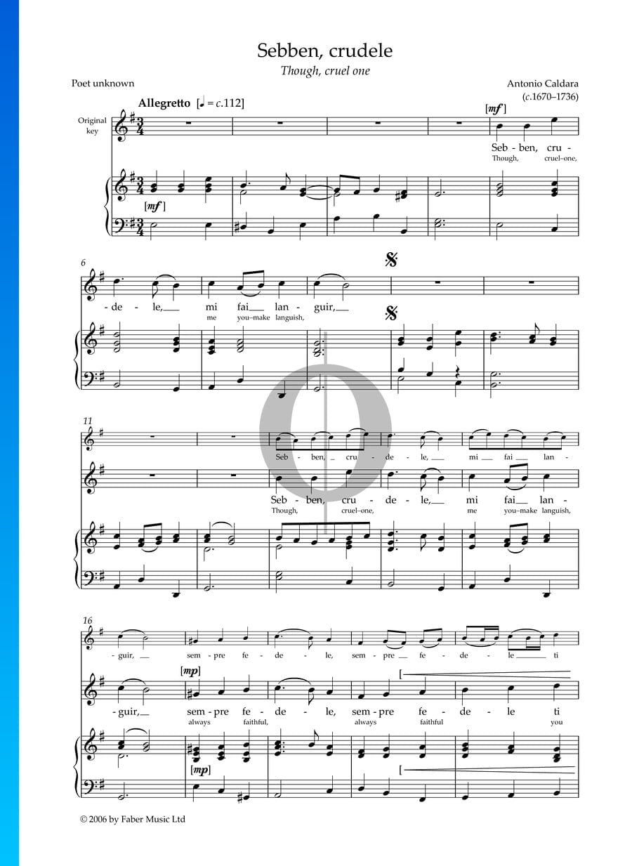 Sebben, crudele (Antonio Caldara) Piano Sheet Music - OKTAV