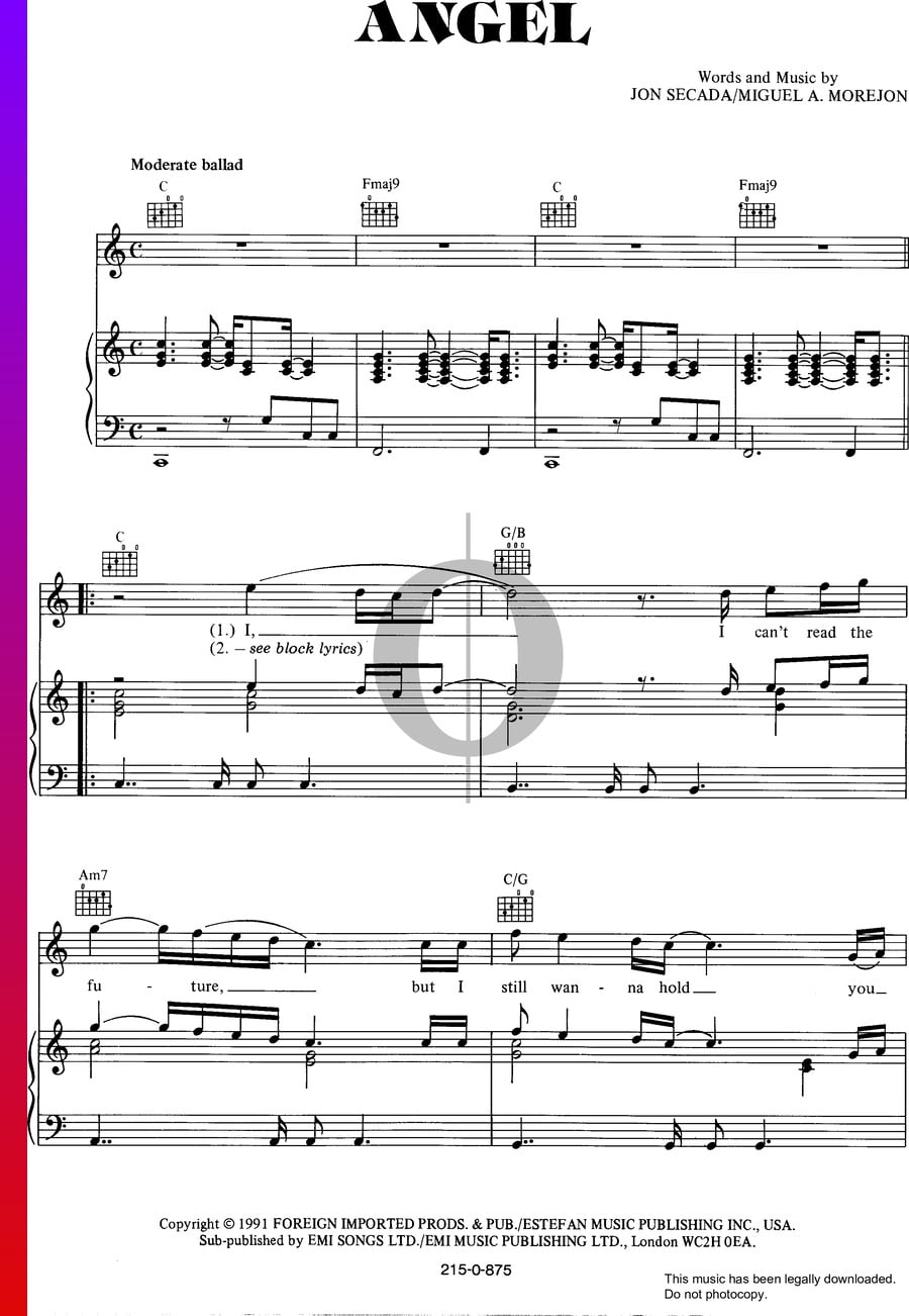Angel (Jon Secada) Piano Sheet Music - OKTAV
