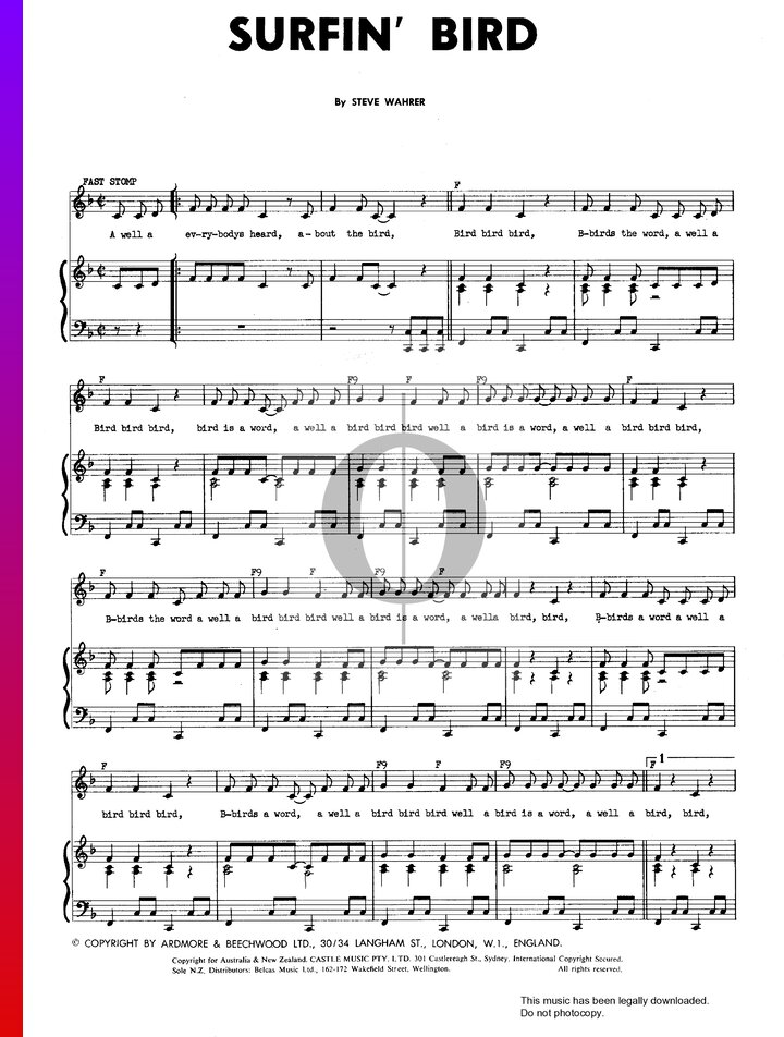 Surfin' Bird (The Trashmen) Piano Sheet Music - OKTAV