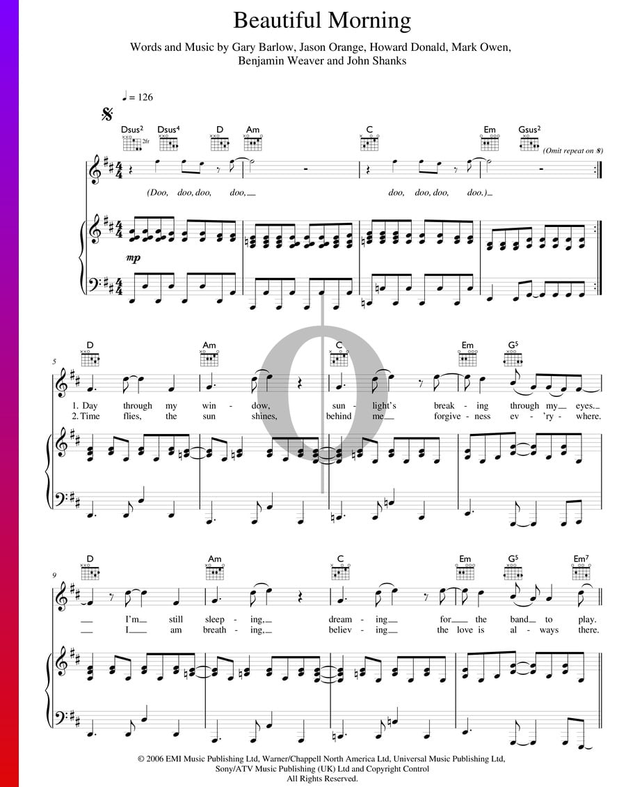 Beautiful Morning (Take That) Piano Sheet Music - OKTAV