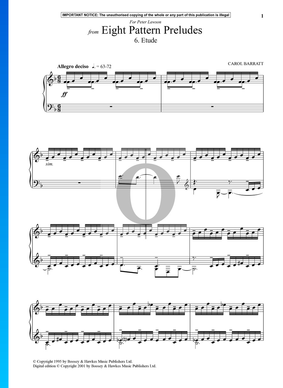 Eight Pattern Preludes: 6. Etude (Carol Barratt) Piano Sheet Music - OKTAV