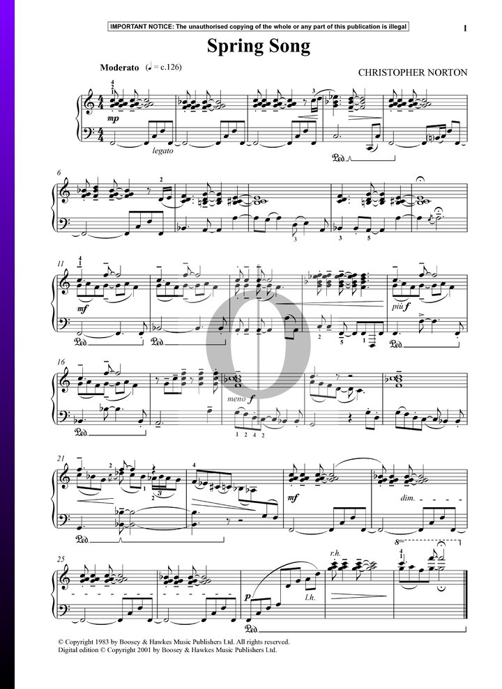 Spring Song door Christopher Norton | piano bladmuziek (Pianosolo) - OKTAV