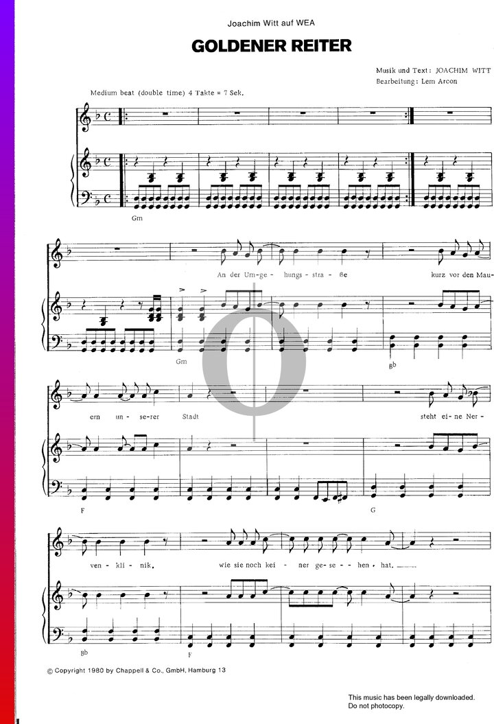 Goldener Reiter (Joachim Witt) Piano Sheet Music - OKTAV