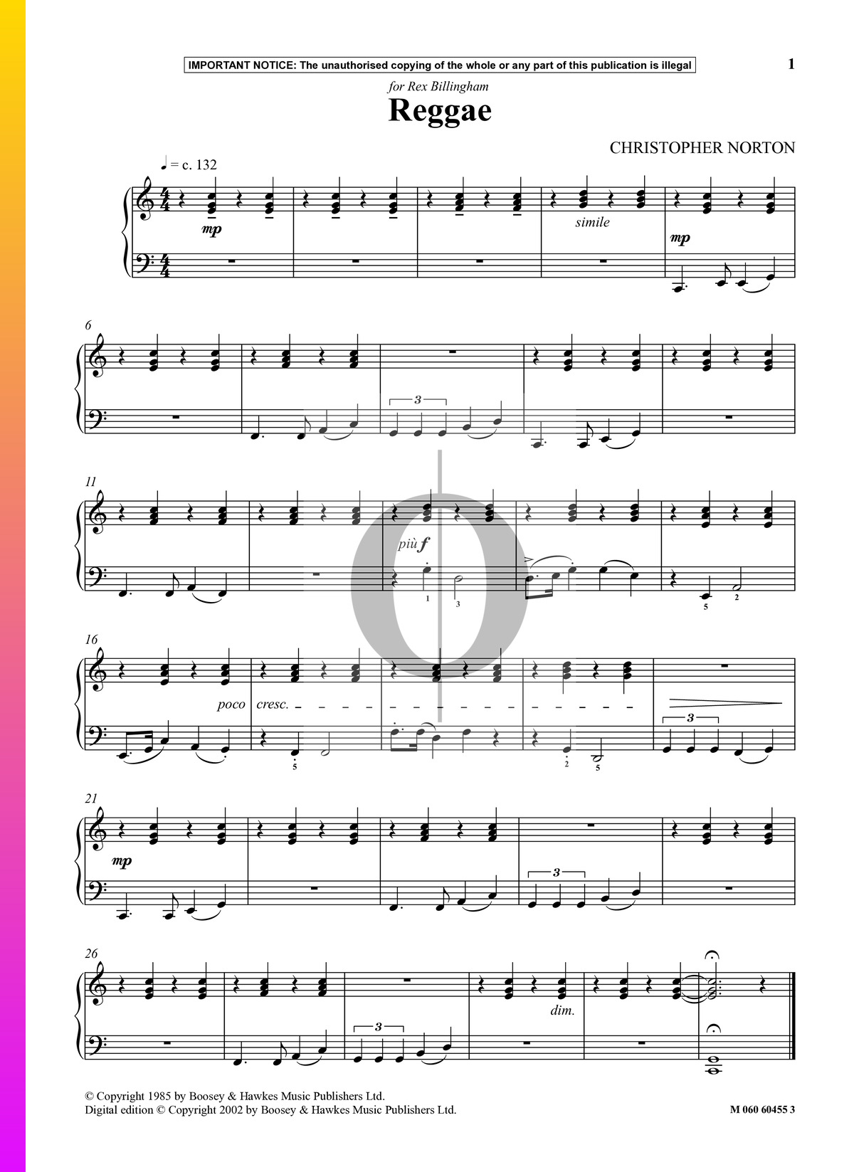 Reggae (Christopher Norton) Piano Sheet Music - OKTAV