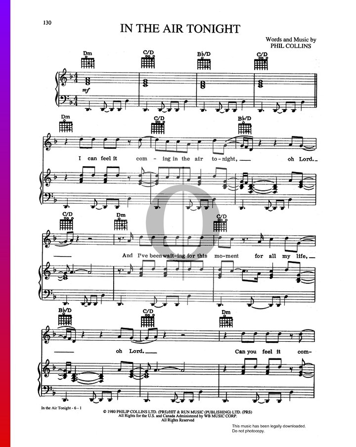 In The Air Tonight (Phil Collins) Piano Sheet Music - OKTAV
