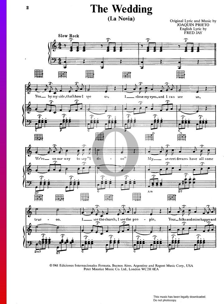 The Wedding (La Novia) (Julie Rogers) Piano Sheet Music - OKTAV