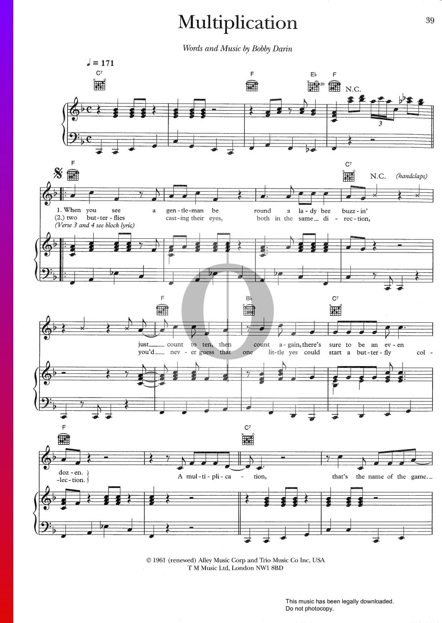 Multiplication (Bobby Darin) Piano Sheet Music - OKTAV