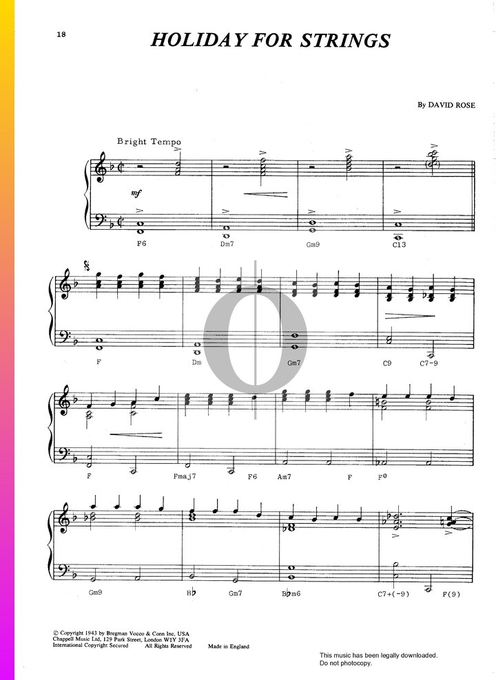 Holiday For Strings (David Rose) Piano Sheet Music - OKTAV