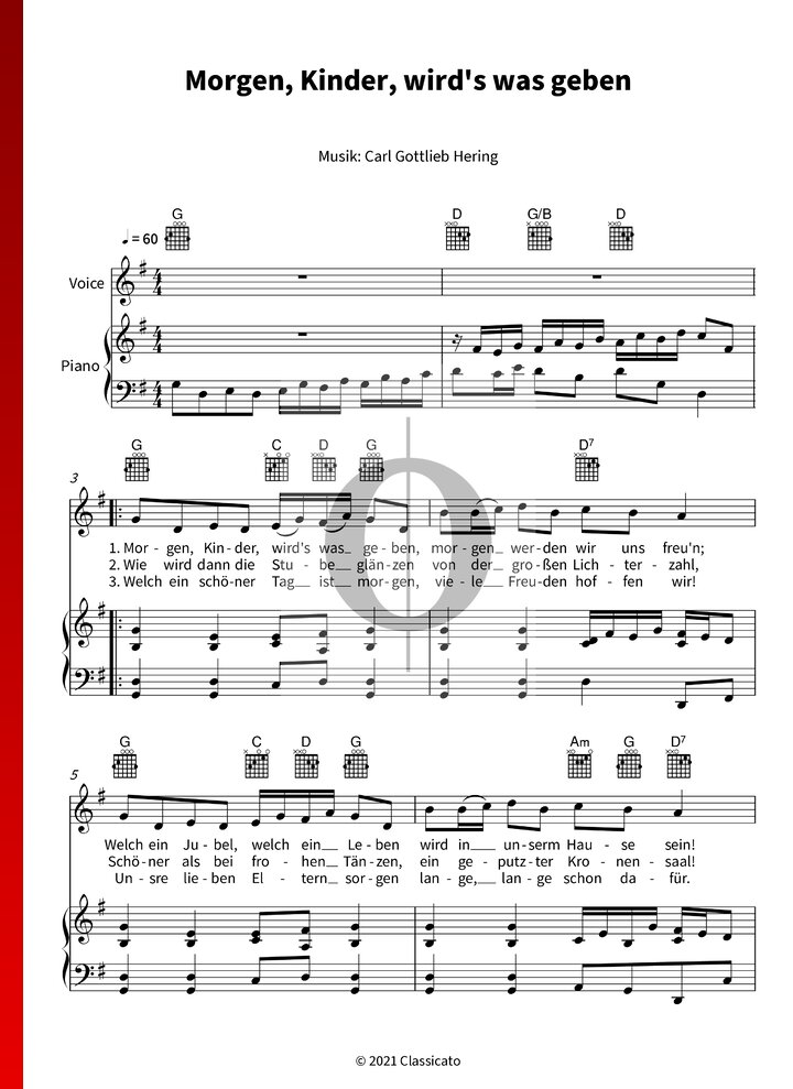 Morgen, Kinder, Wird’s Was Geben (Carl Gottlieb Hering) Piano Sheet ...