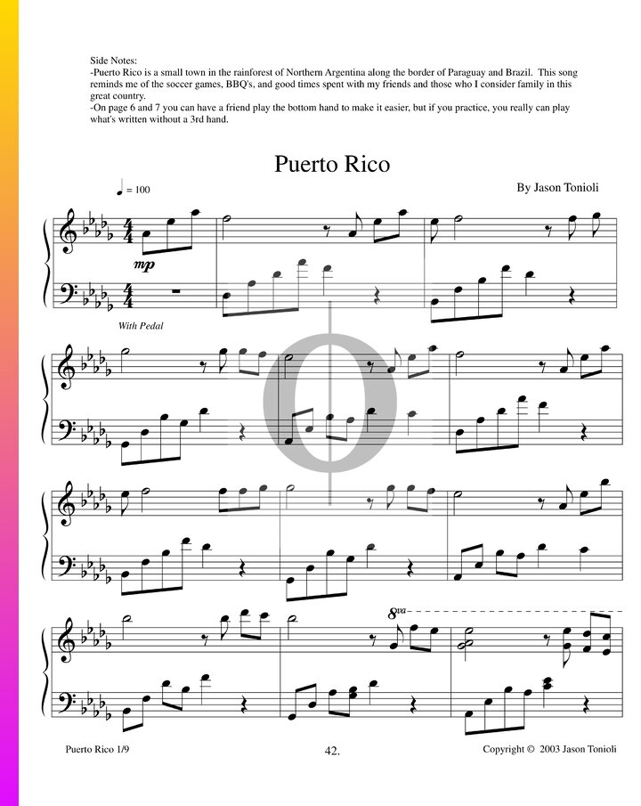 Puerto Rico (Jason Tonioli) Piano Sheet Music - OKTAV