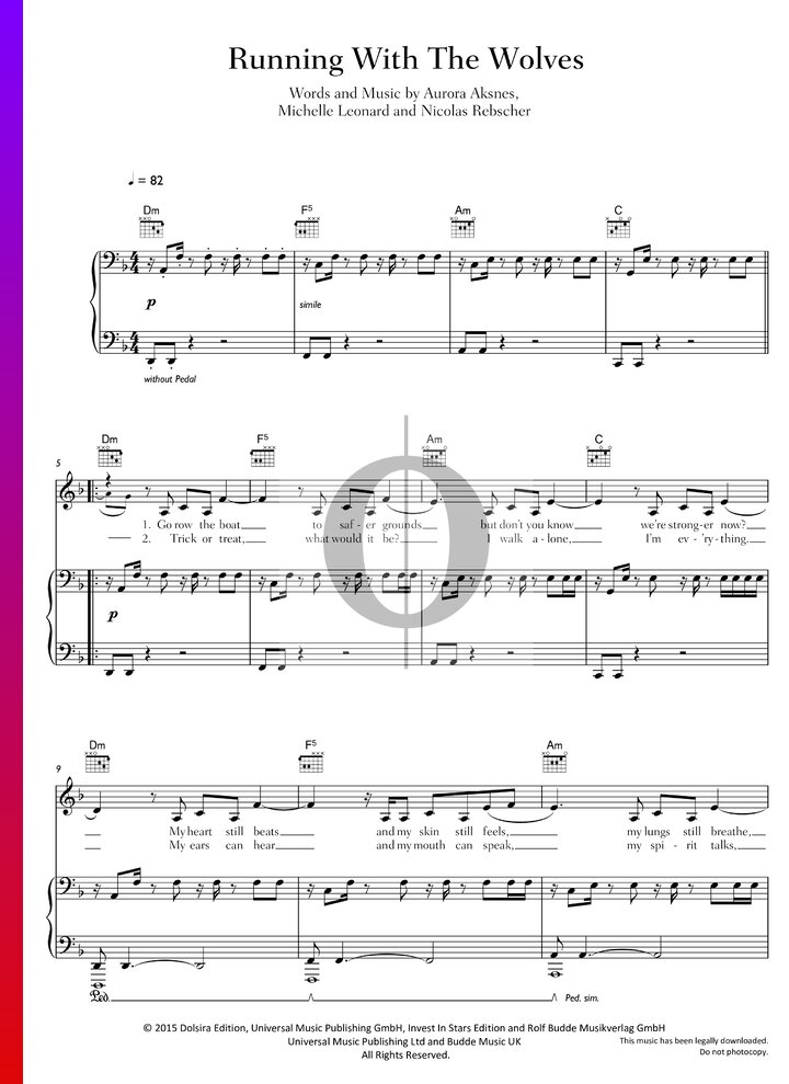 Running With The Wolves (Aurora) Piano Sheet Music - OKTAV