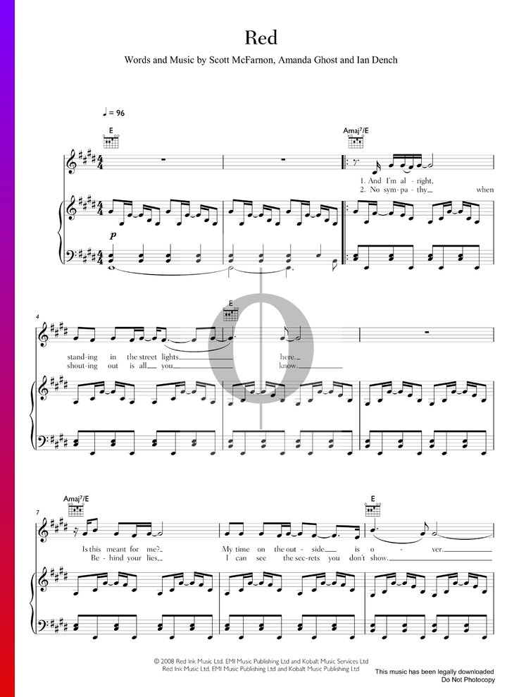 Red (Daniel Merriweather) Piano Sheet Music - OKTAV
