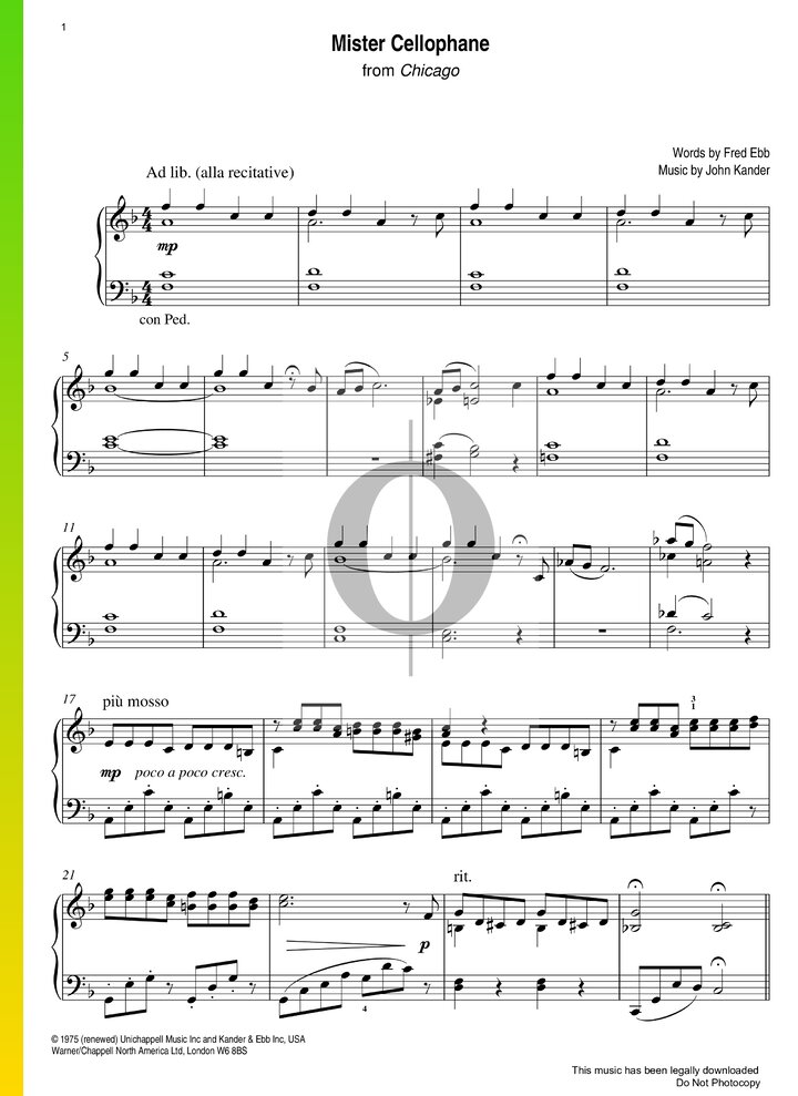 Mister Cellophane (John Kander) Piano Sheet Music - OKTAV