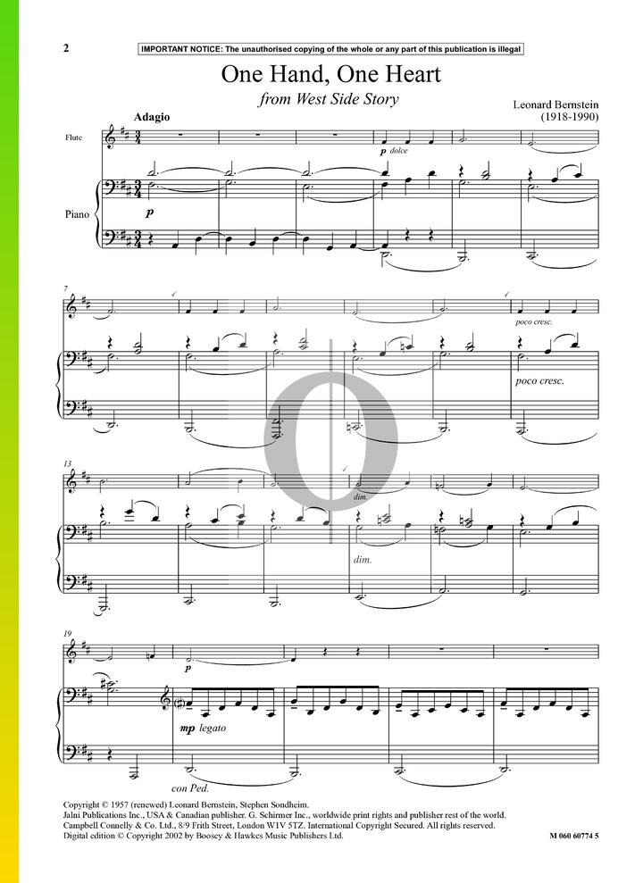 One Hand, One Heart (Leonard Bernstein) Piano Sheet Music - OKTAV