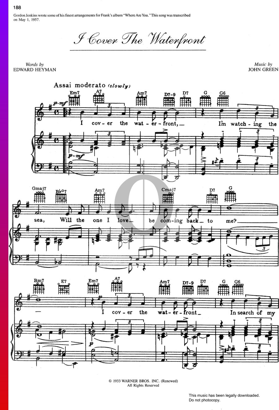 I Cover The Waterfront (Frank Sinatra) Piano Sheet Music - OKTAV